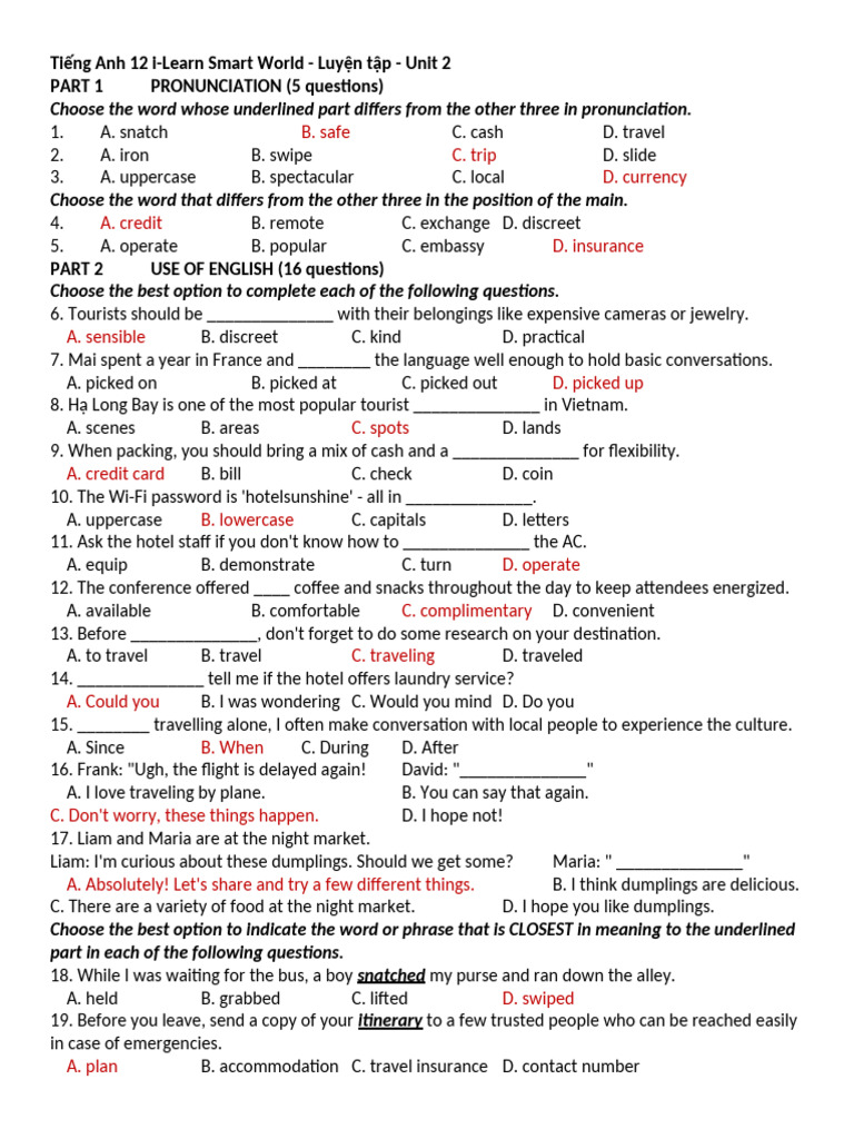 Tiếng Anh 12 i Learn Smart World Luyện tập Unit 2 2 | PDF | Angkor | Angkor Wat