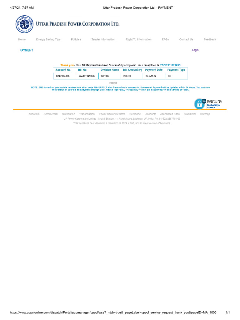 UPPCL Bill Payment Confirmation | PDF
