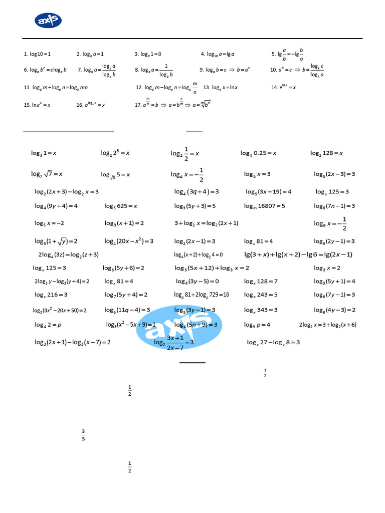 Logarithm Equations and Solutions Guide | PDF | Logarithm | Equations
