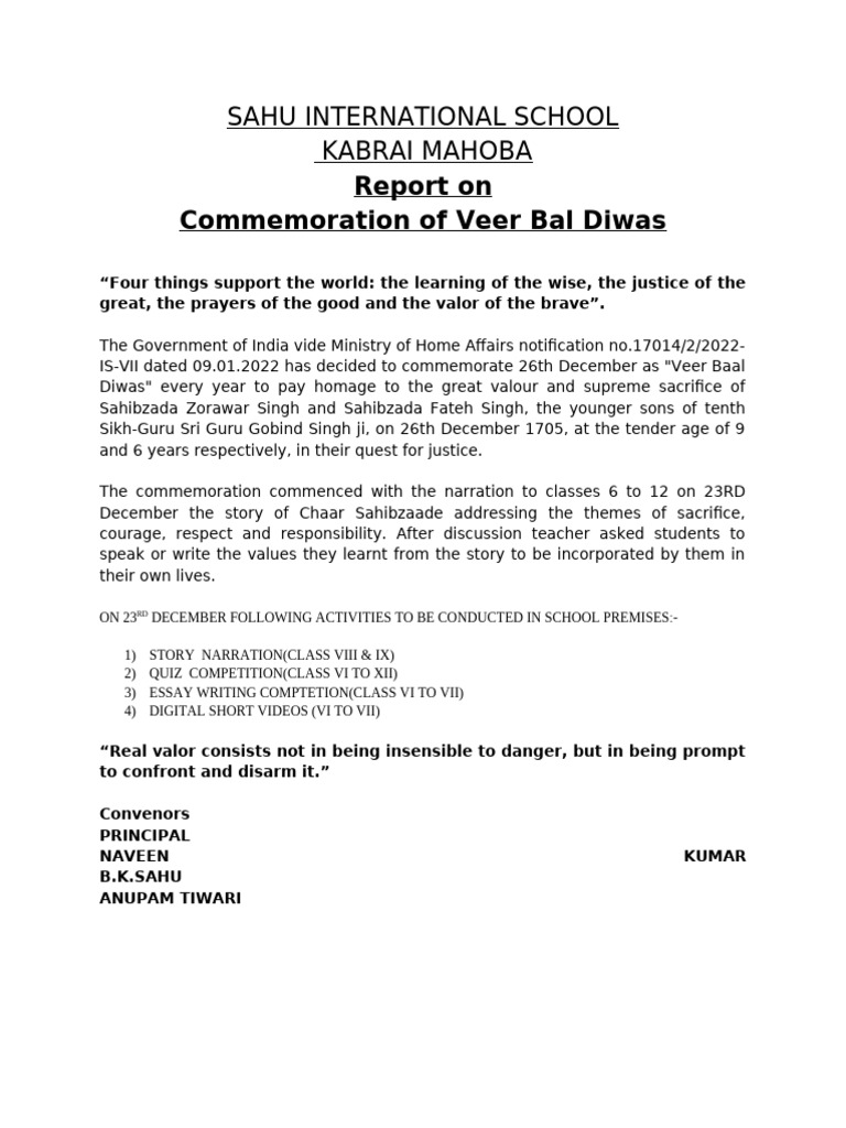 Report For Veer Bal Diwas | PDF