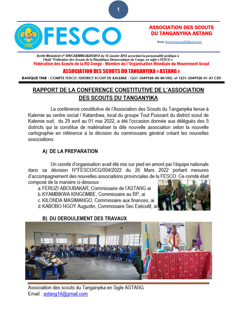 Rapport de la Conférence ASTANG 2022 | PDF | Scoutisme | Mouvements de ...