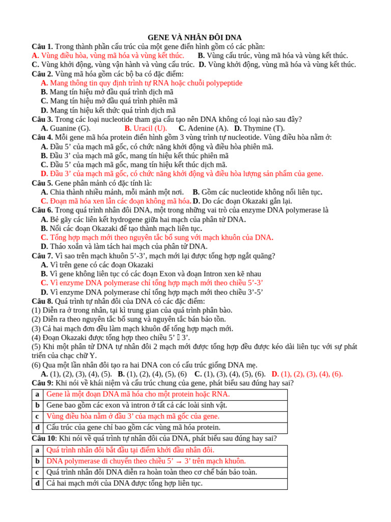 TRẮC NGHIỆM THAM KHẢO HKI SINH 12 - ĐA | PDF