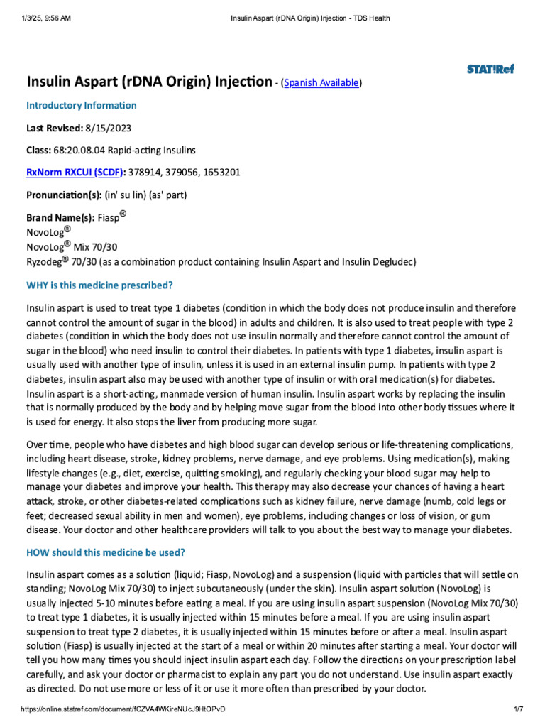 Insulin Aspart Patient Information 2025 | PDF