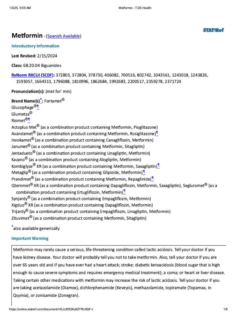 Metformin Patient Information 2025 | PDF