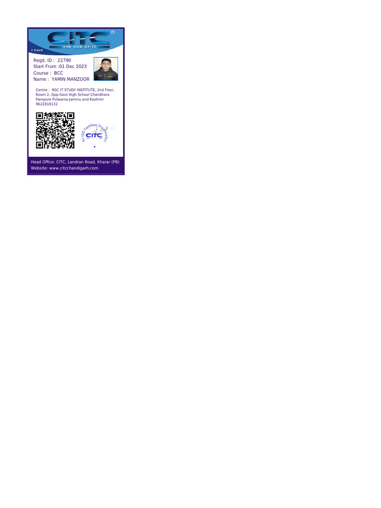 BCC Course Registration for Yamin Manzoor | PDF