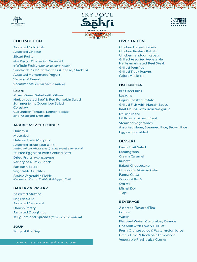 Sky Pool Sehri | PDF | Salad | Pickling