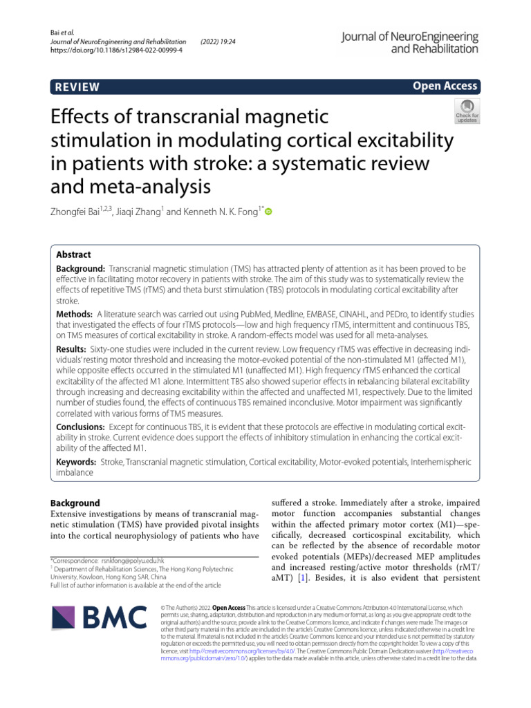 Effects of transcranial magnetic stimulation in modulating cortical excitability in patients ...