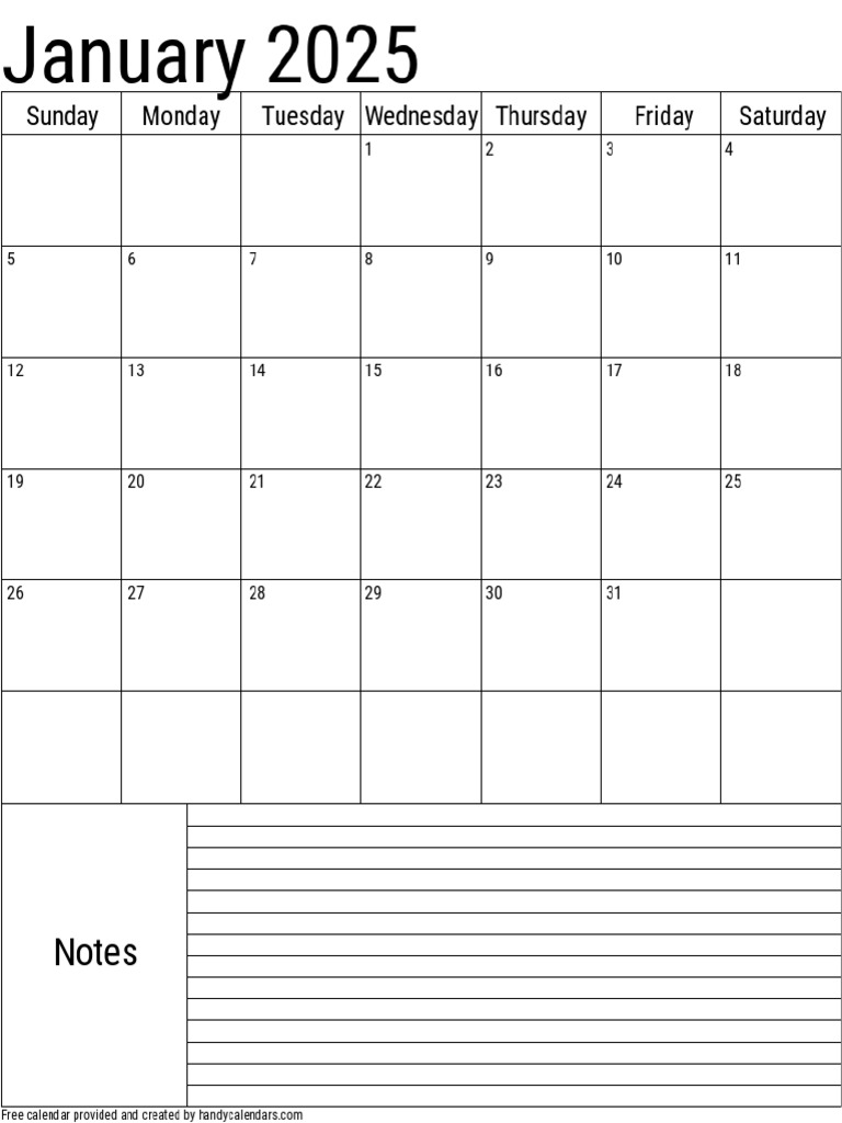 January 2025 Vertical Calendar With Notes | PDF