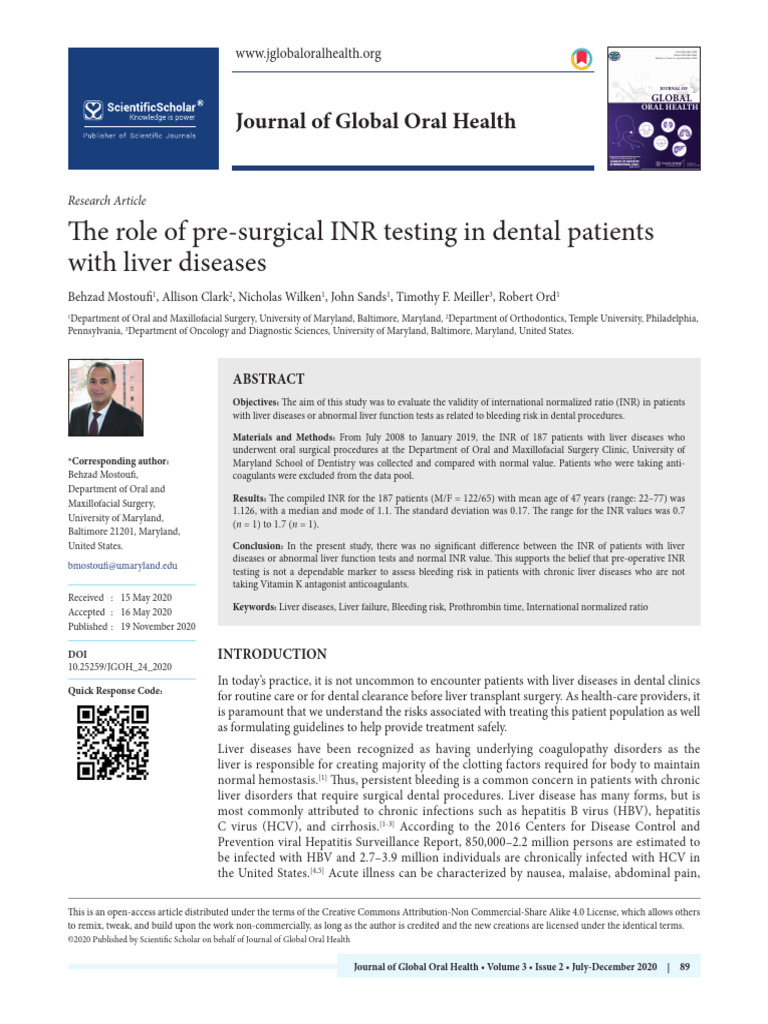 The role of pre-surgical INR testing in dental patients | PDF ...