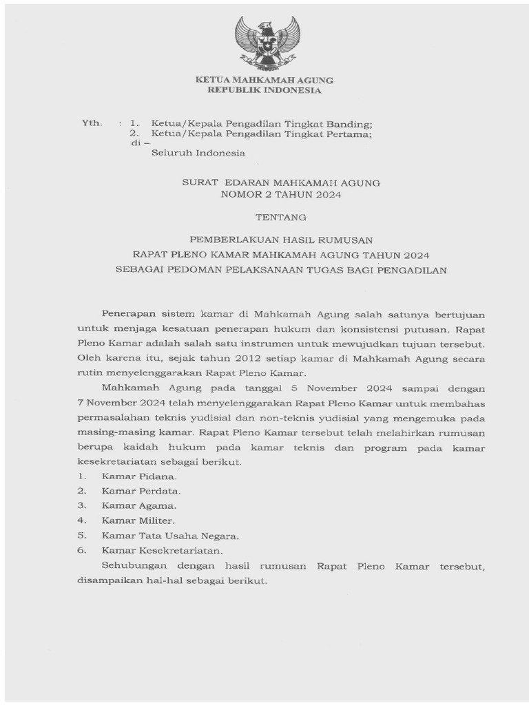 Surat Edaran Mahkamah Agung No.2 Tahun 2024-1 | PDF