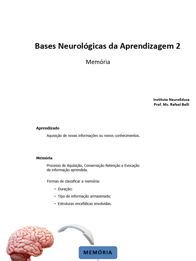 Bases da Memória e Aprendizagem | PDF | Memória | Aprendizado