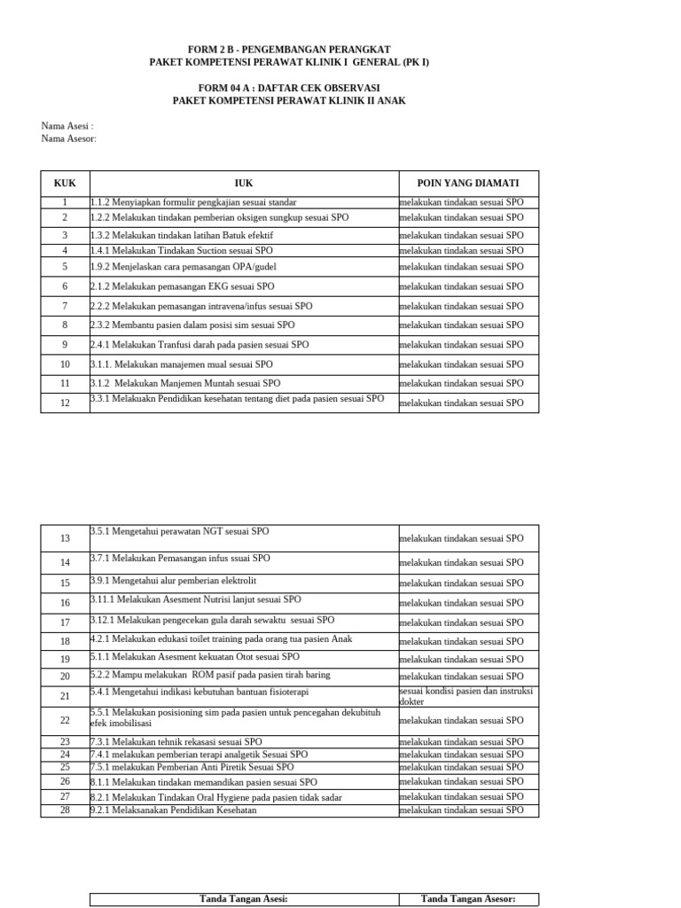 04. Form 04 A Daftar Cek Observasi Asesment | PDF