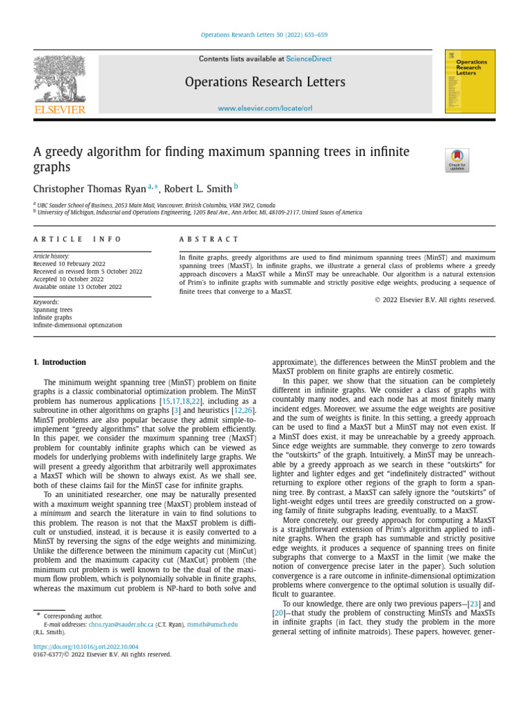 Greedy Algorithm for Max Spanning Trees | PDF | Theoretical Computer Science | Mathematical ...