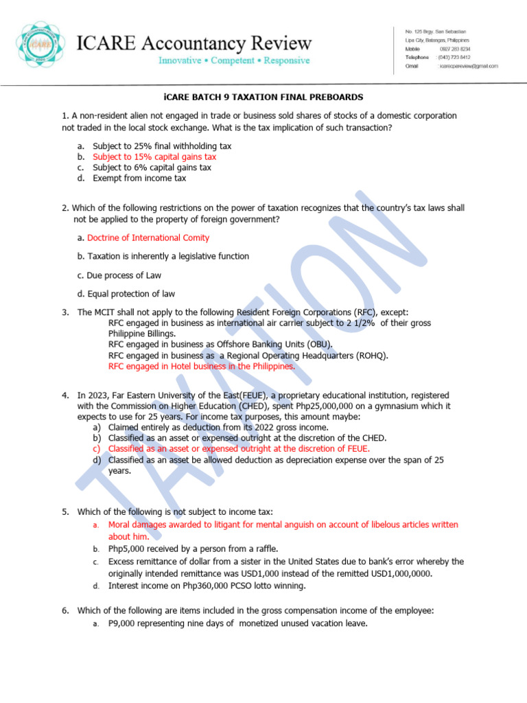 iCARE-09-TAX-Final Preboard | PDF | Value Added Tax | Taxes