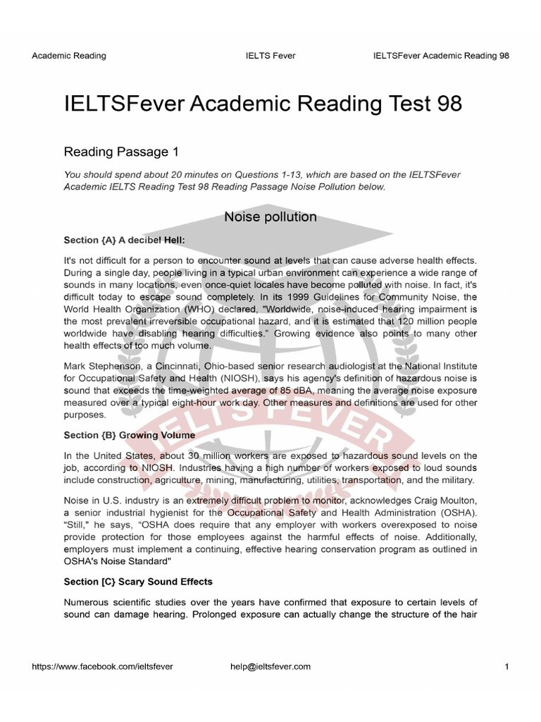 Academic IELTS Reading Test 98 | PDF