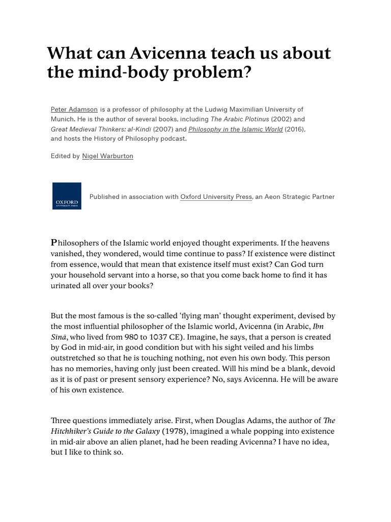 Peter Adamson (2016) - What Can Avicenna Teach Us About the Mind-Body ...