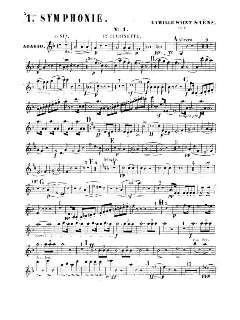 Saint-Saens Symphony No.1, Op.2 - Clarinet 1-2 (BB, C, A), Bass ...