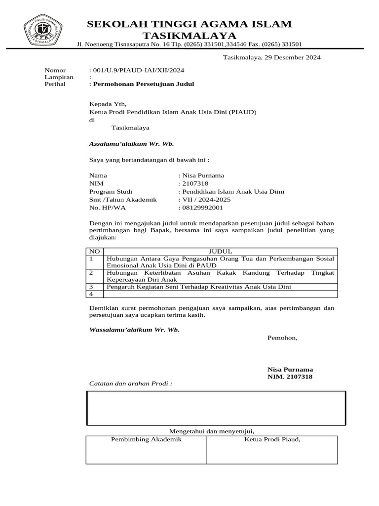 Format Pengajuan Skripsi | PDF