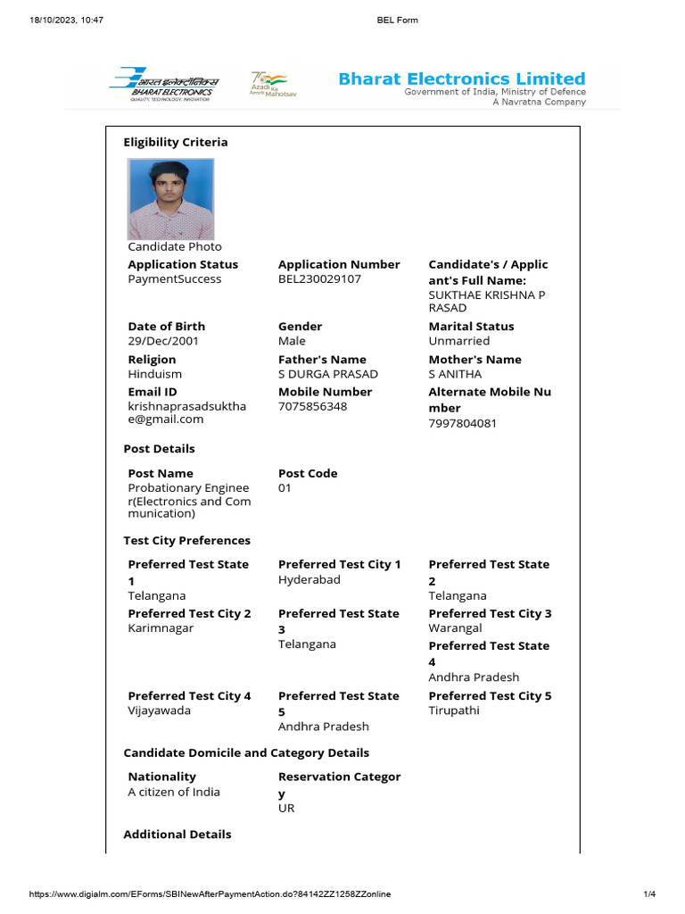 BEL Form Probationary engineer | PDF