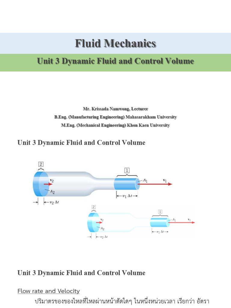 Fluid Mechanics - Unit3 Dynamics Fluid and Fluid Force | PDF