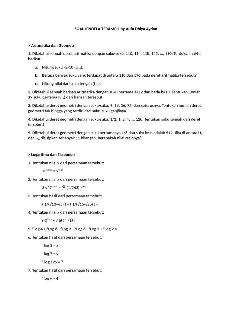 Soal Aritmatika dan Geometri Matematika | PDF