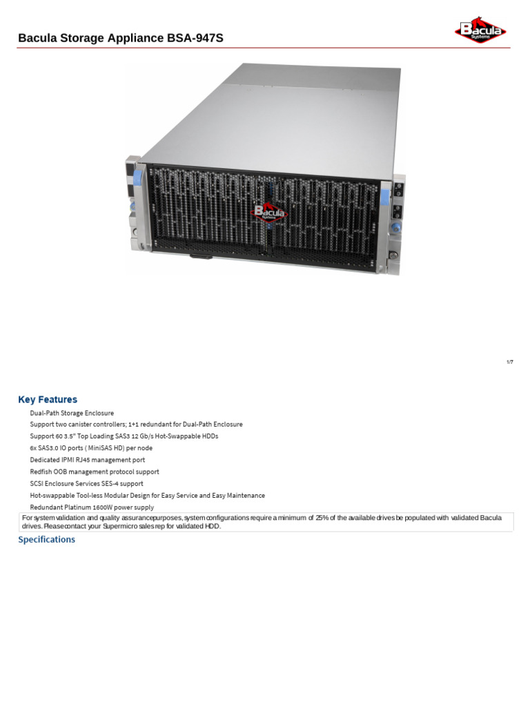 Bacula Storage Appliance BSA-947S Specs | PDF | Hard Disk Drive | Computing