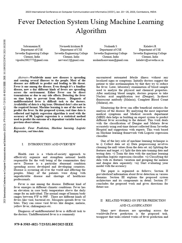 Fever Detection System Using Machine Learning Algorithm | PDF | Intensive Care Unit ...