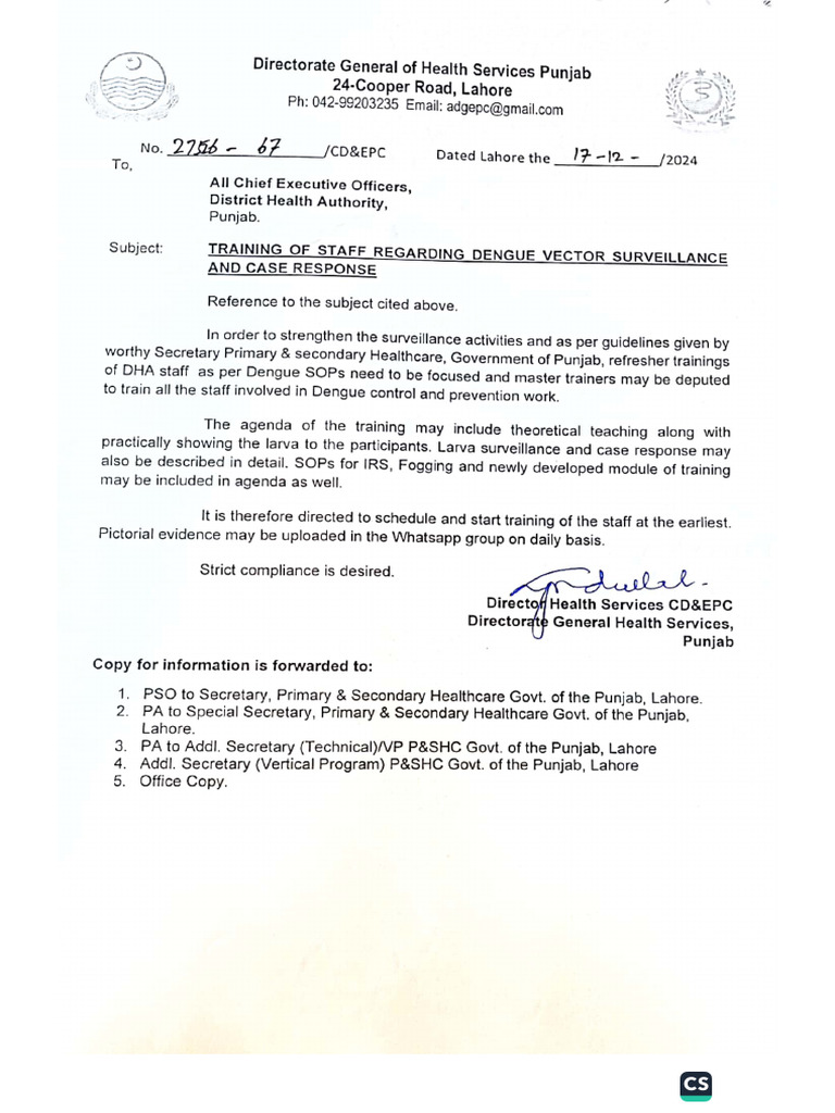 Training of Staff Dengue Vector Surveillance and Case Response 17-12-2024 | PDF