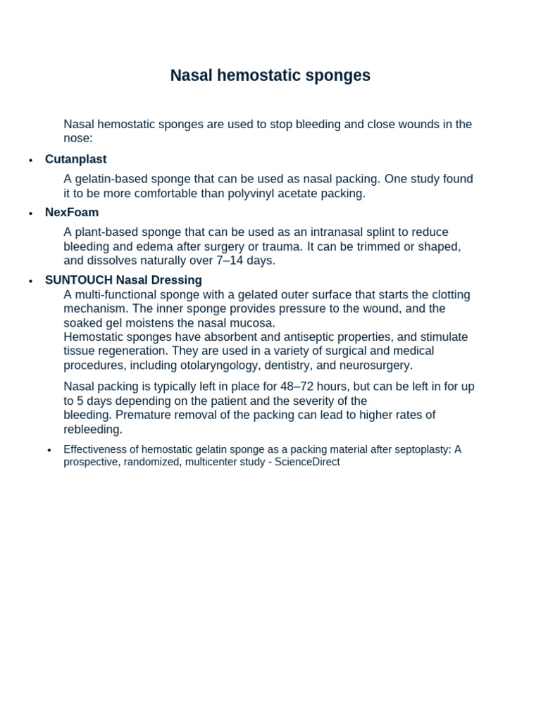 Nasal hemostatic sponges | PDF | Human Nose | Bleeding
