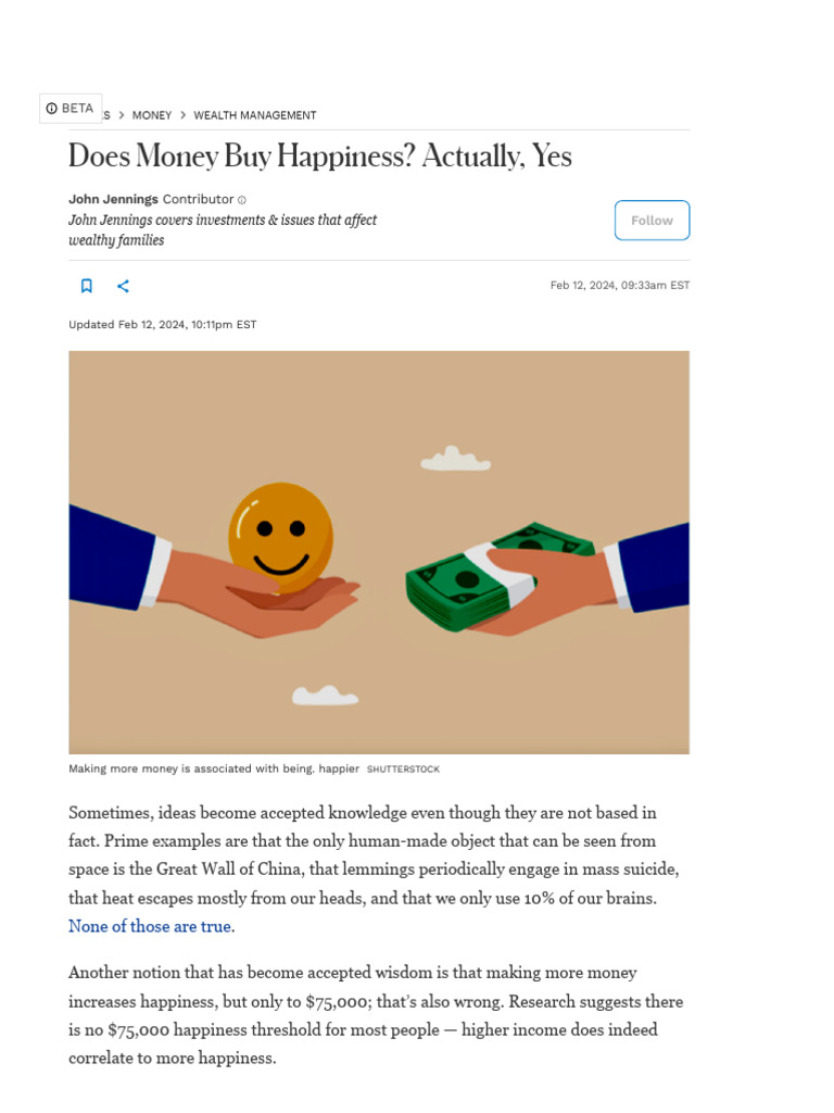 Wealth and Happiness: A Deeper Look | PDF | Happiness | Psychology