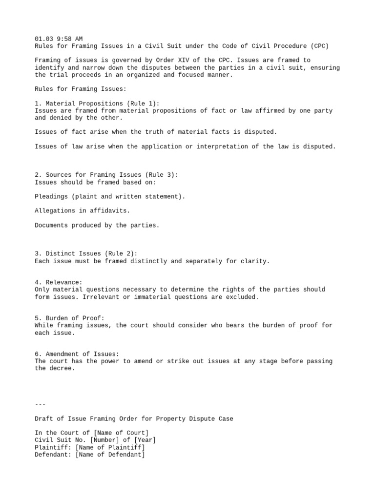 Rules of Framing Issue in CPC | PDF | Lawsuit | Evidence (Law)