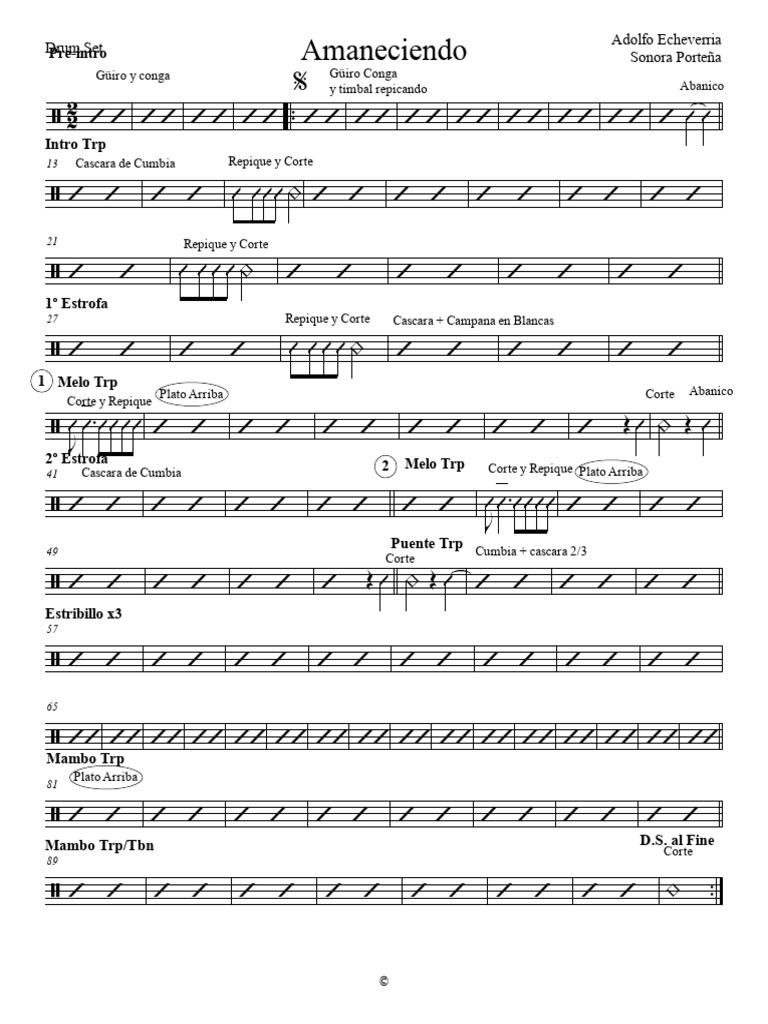 Amaneciendo 1 - Drum Set | PDF
