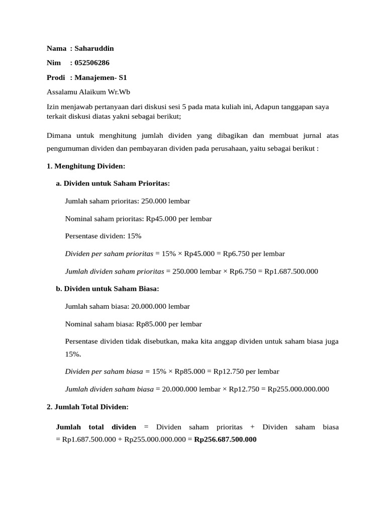 Diskusi Sesi 5 Pengantar Akuntansi (Saharuddin 052506286) | PDF