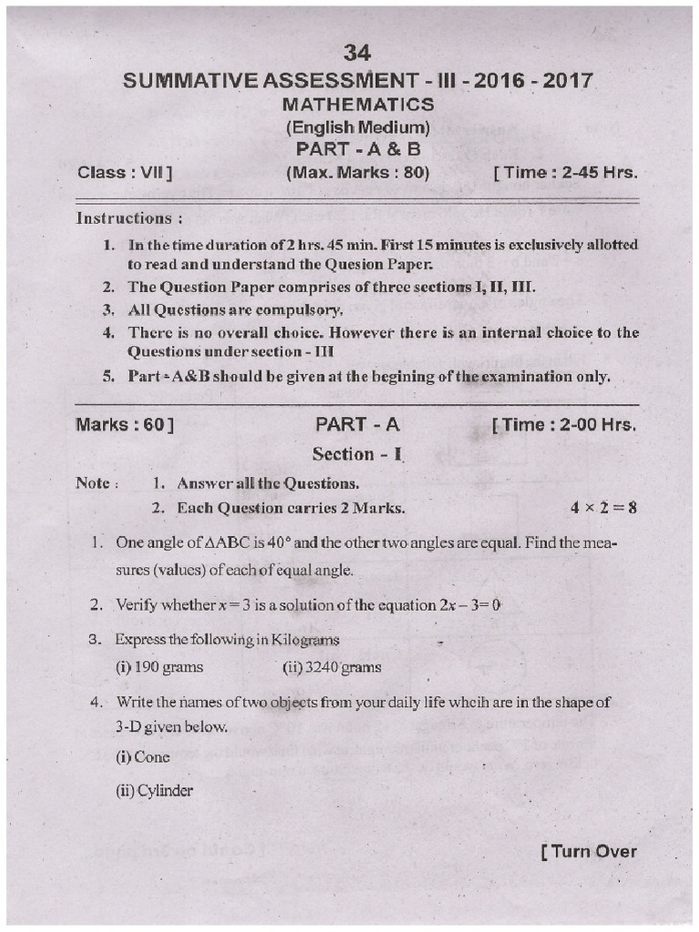 SA 2 Maths 7th EM | PDF