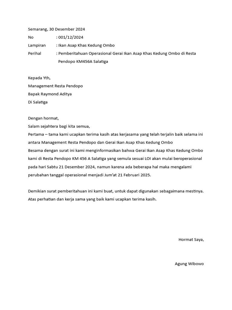 Contoh Surat Mundur Grand Opening | PDF