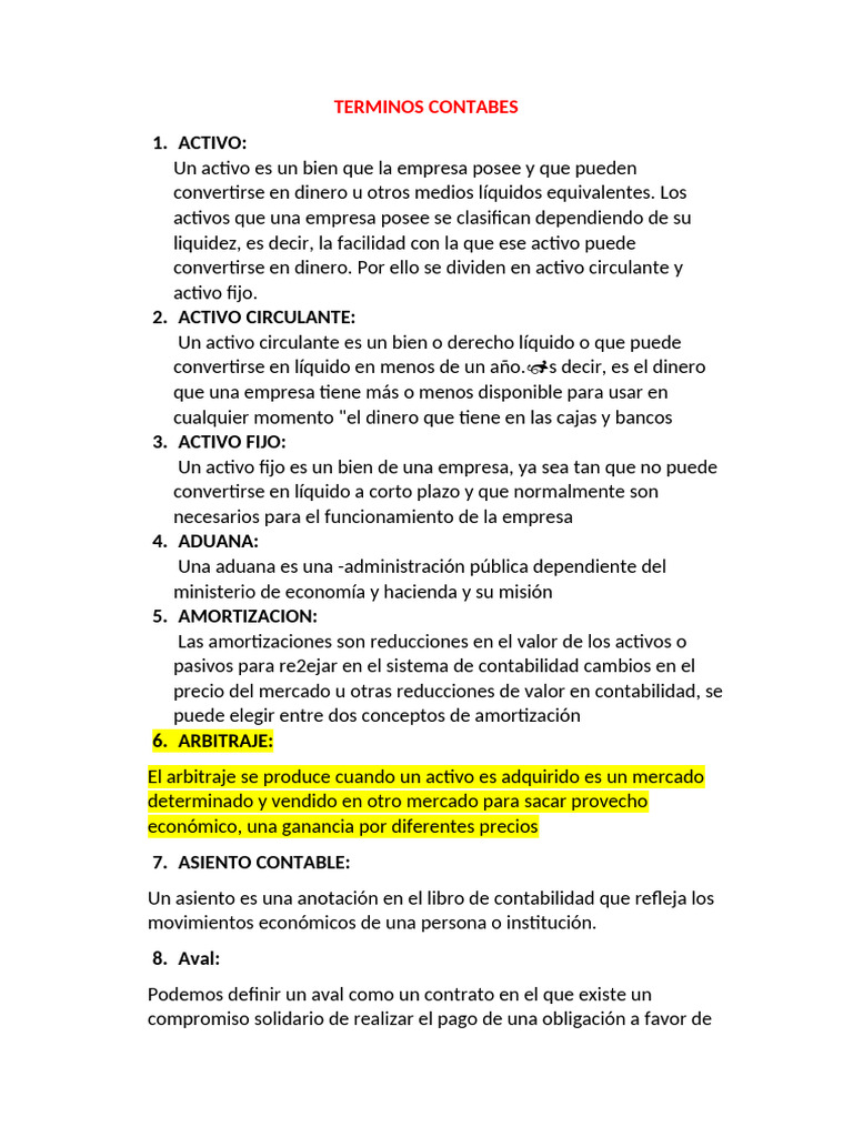 Terminos Contables Con Definicion | PDF | Contabilidad | Hoja de balance