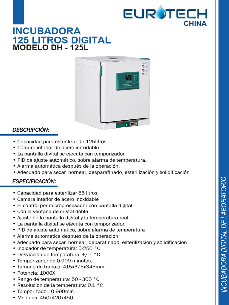 Sap 274040038 Incubadora 125 Litros Digital Modelo DH-125L | PDF