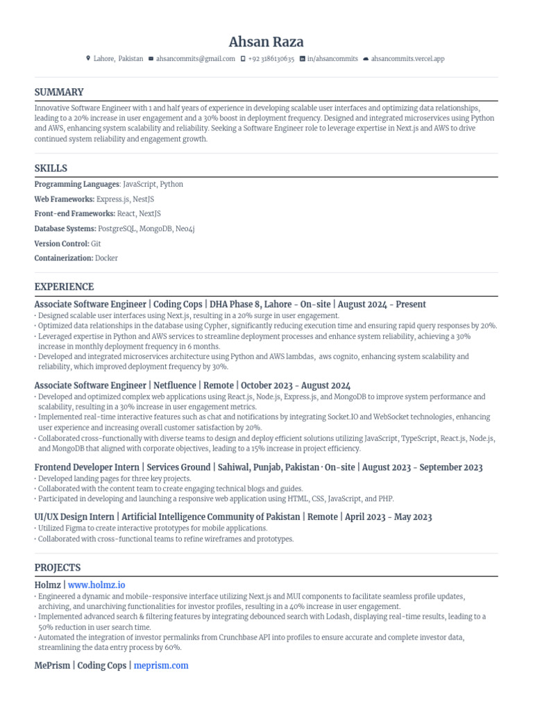 Ahsan Raza_Resume | PDF | Java Script | Computing