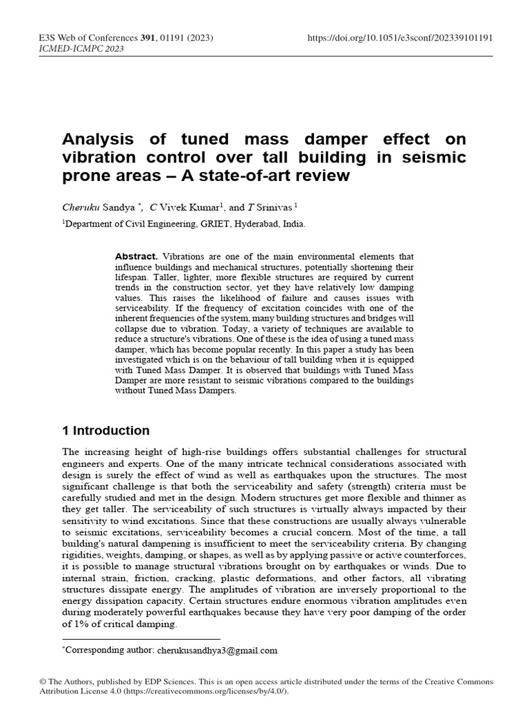 Analysis of Tuned Mass Damper Effect On Vibration Control Over Tall ...