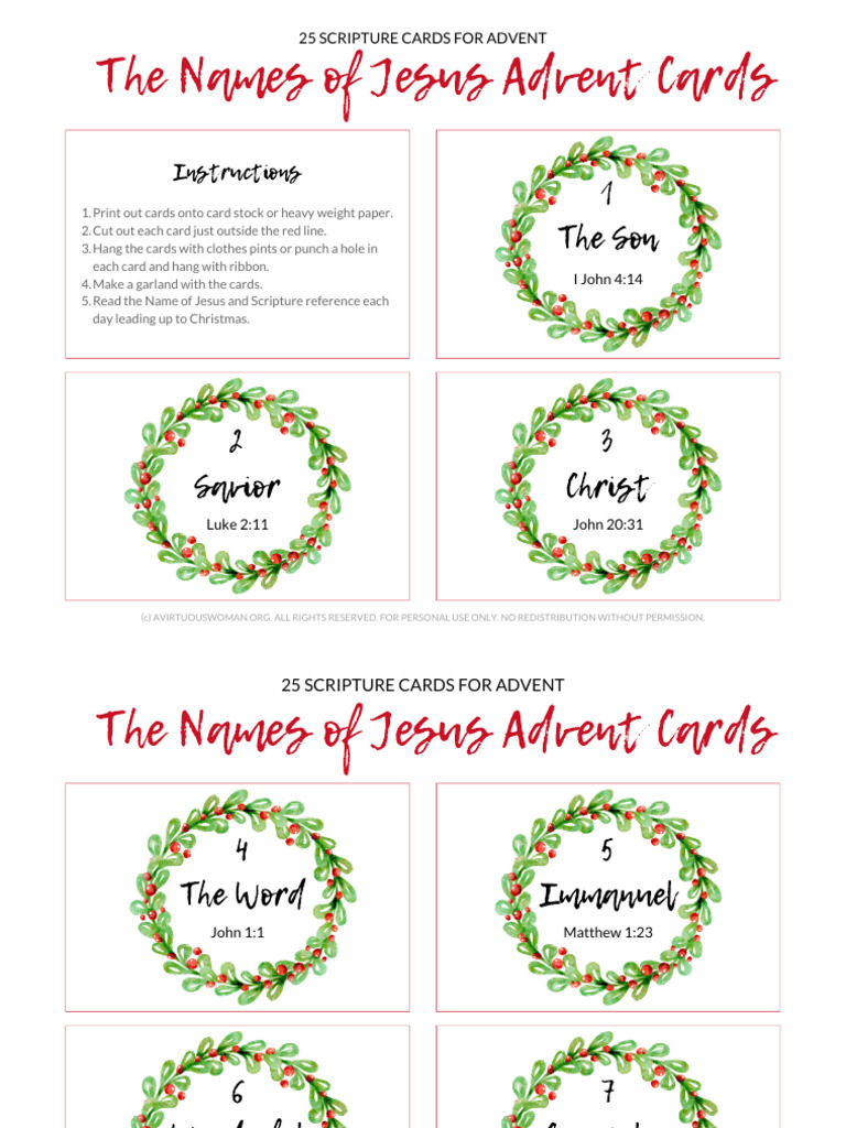 25 Names of Jesus Advent Cards | PDF | Jesus | Gospel Of John