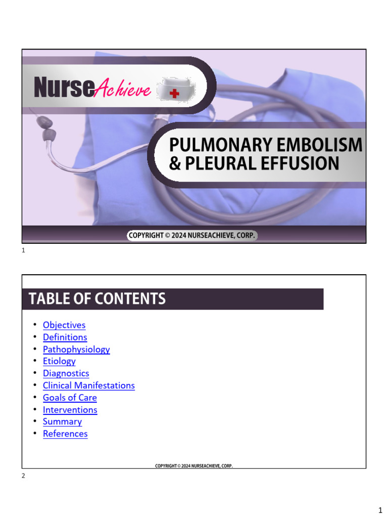 Pulmonary Embolism & Pleural Effusion | PDF | Thrombus | Blood Vessel