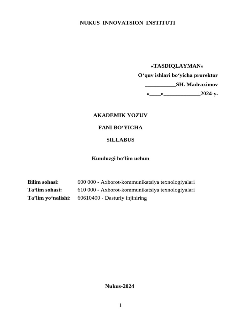 1-Kurs Akademik Yozuv | PDF