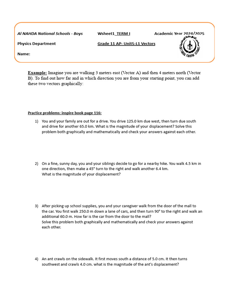 Grade 11 Physics: Vector Displacement Problems | PDF