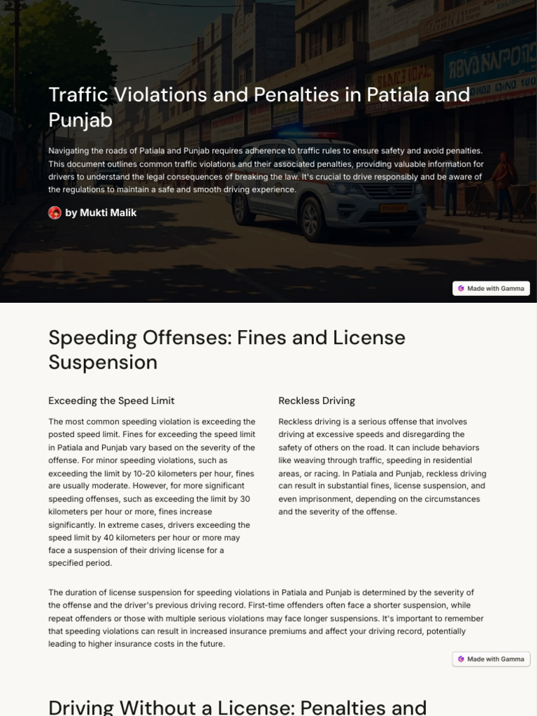 Punjab Traffic Violations and Penalties | PDF | Driving Under The ...