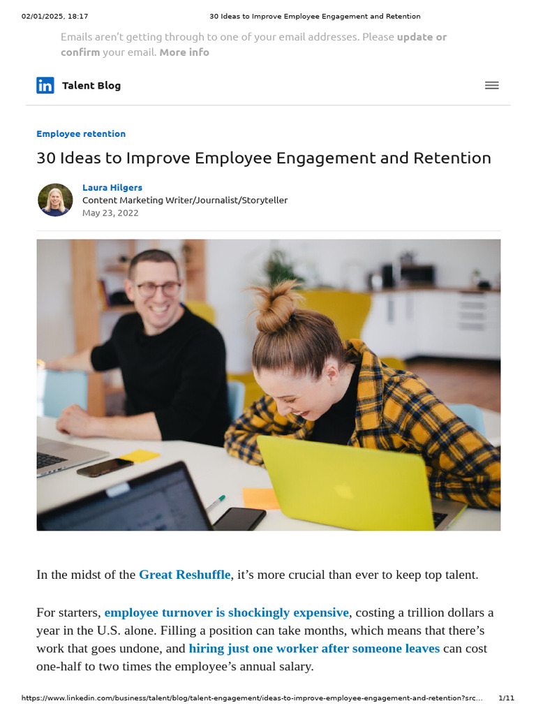 30 Ideas to Improve Employee Engagement and Retention | PDF | Employee ...