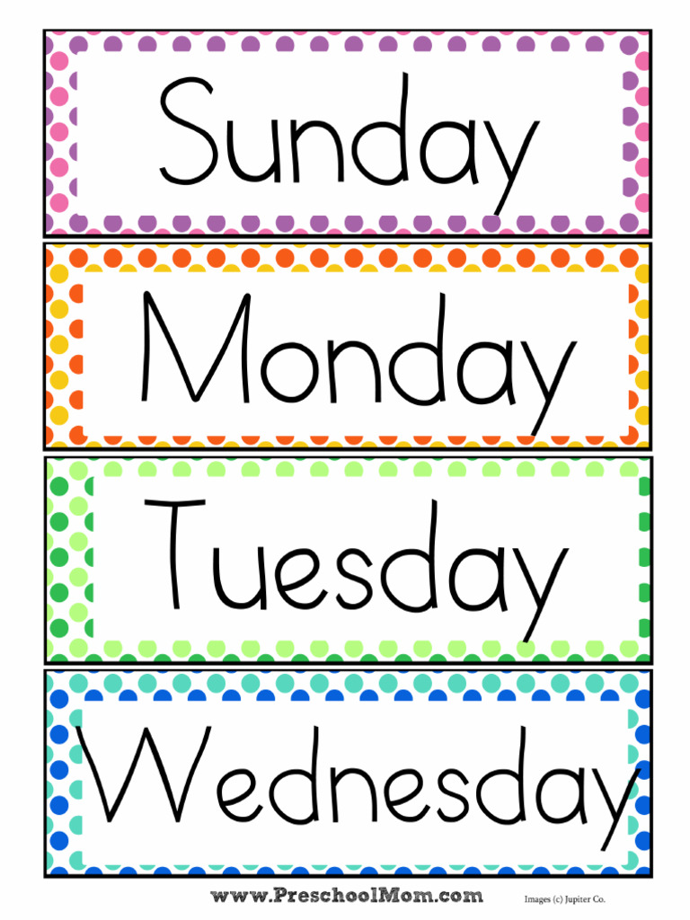 Days of The Week Wordwall Cards | PDF