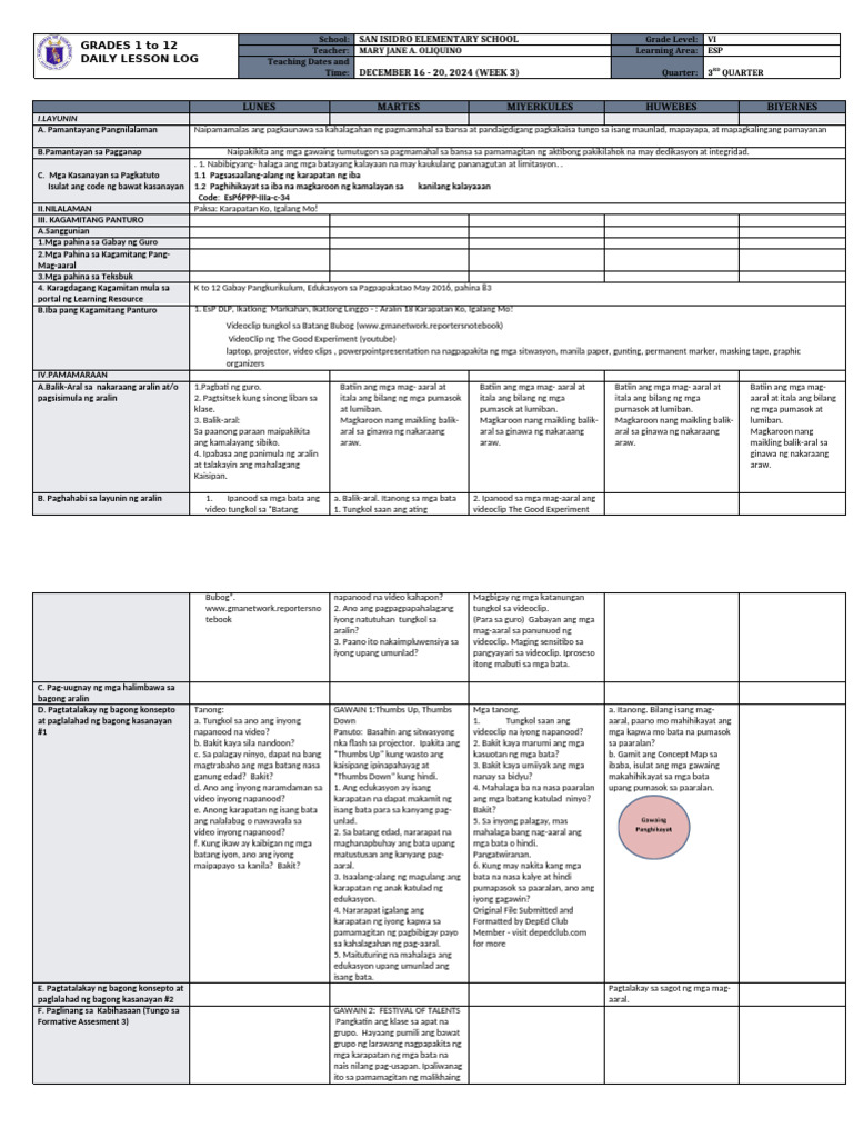 DLL - Esp 6 - Q3 - W3 | PDF