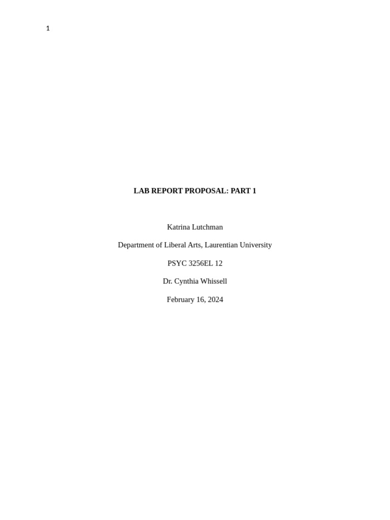 PART 1_LAB REPORT PROPOSAL_LUTCHMAN KATRINA_PSYC 3256EL 12 | PDF ...
