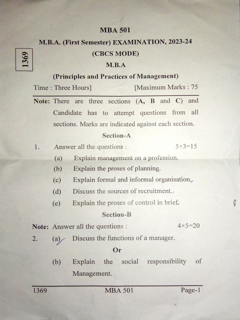 MBA Examination Question Papers 2023-24 | PDF | Databases | Economics