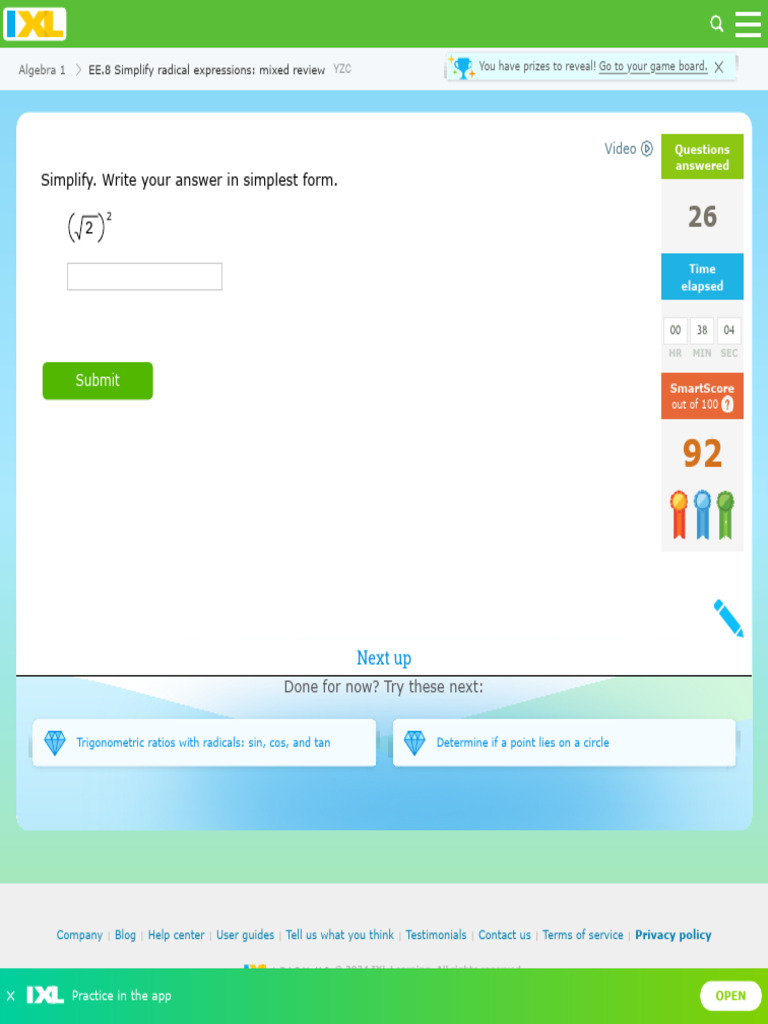IXL - Simplify radical expressions mixed review (Algebra 1 practice) | PDF | Elementary Geometry ...